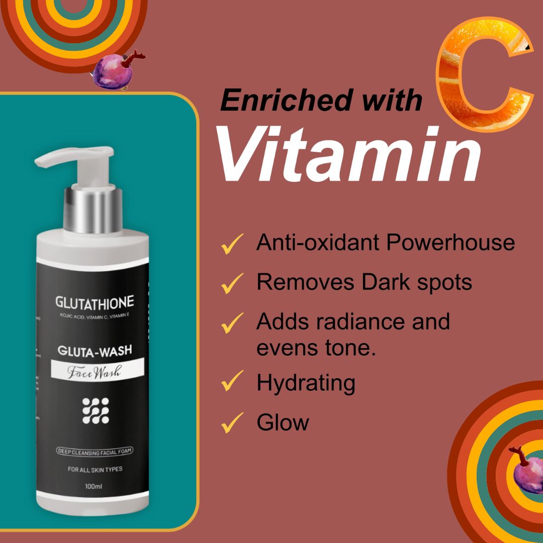 Glutathione Face Wash With Kojic Acid, Vitamin C & Grape Seed Oil ...